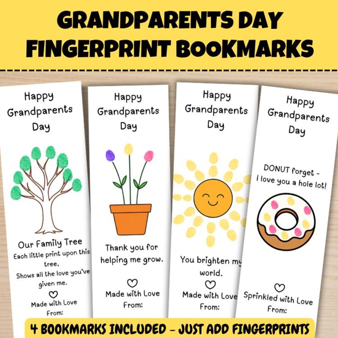 Grandparents Day Fingerprint Bookmarks: DIY Craft Gift (PDF) - Etsy