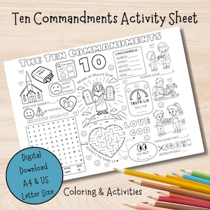 Ten Commandments Activity Sheet: Bible Coloring & Puzzle (PDF) - Etsy