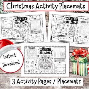 Kids Christmas Activity Placemats: Printable Coloring Pages (digital ...