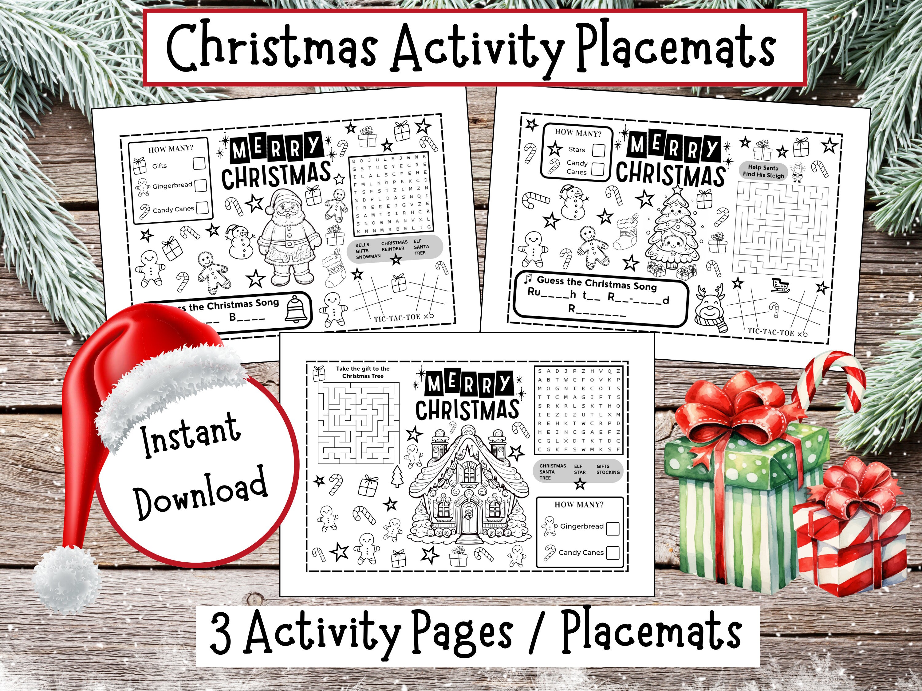 Kids Christmas Activity Placemats: Printable Coloring Pages (digital ...