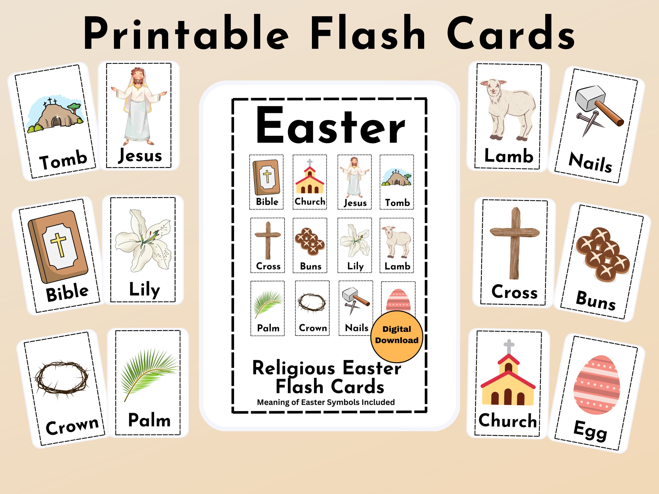 Easter Religious Flash Cards, Easter Story Flash Cards - Etsy