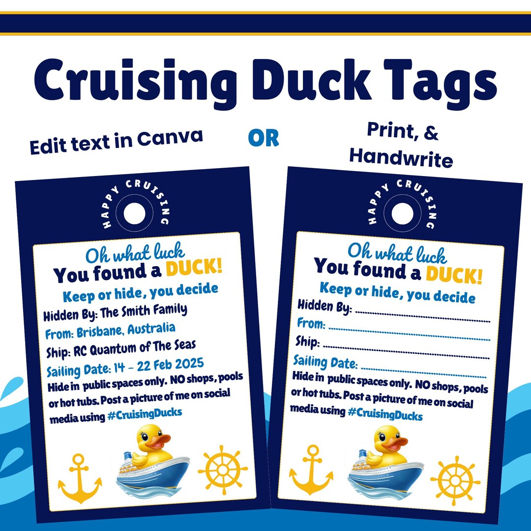 Printable Cruising Duck Tags: Editable Template (digital Download) - Etsy