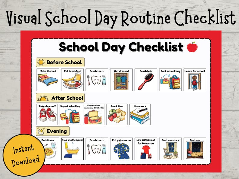 Visual Daily School Routine Chart for Kids | Morning & Evening ...