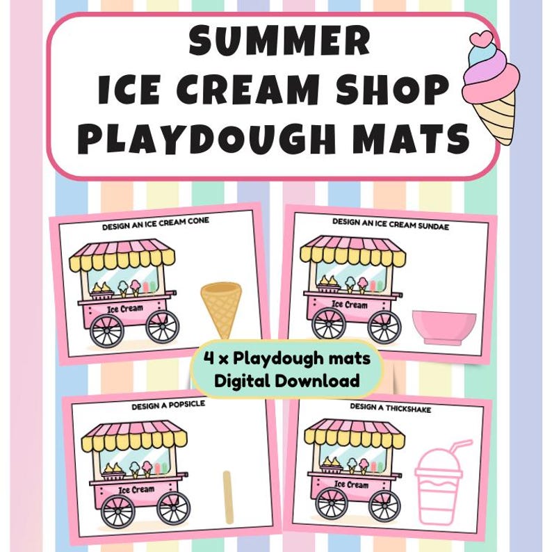 Ice Cream Playdough Mats Printable PDF | Summer Activity for Kids ...