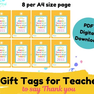 Teacher Appreciation Gift Tags: Colorful Thank You Notes (digital ...