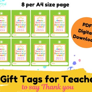 Teacher Appreciation Gift Tags: Colorful Thank You Notes (digital ...