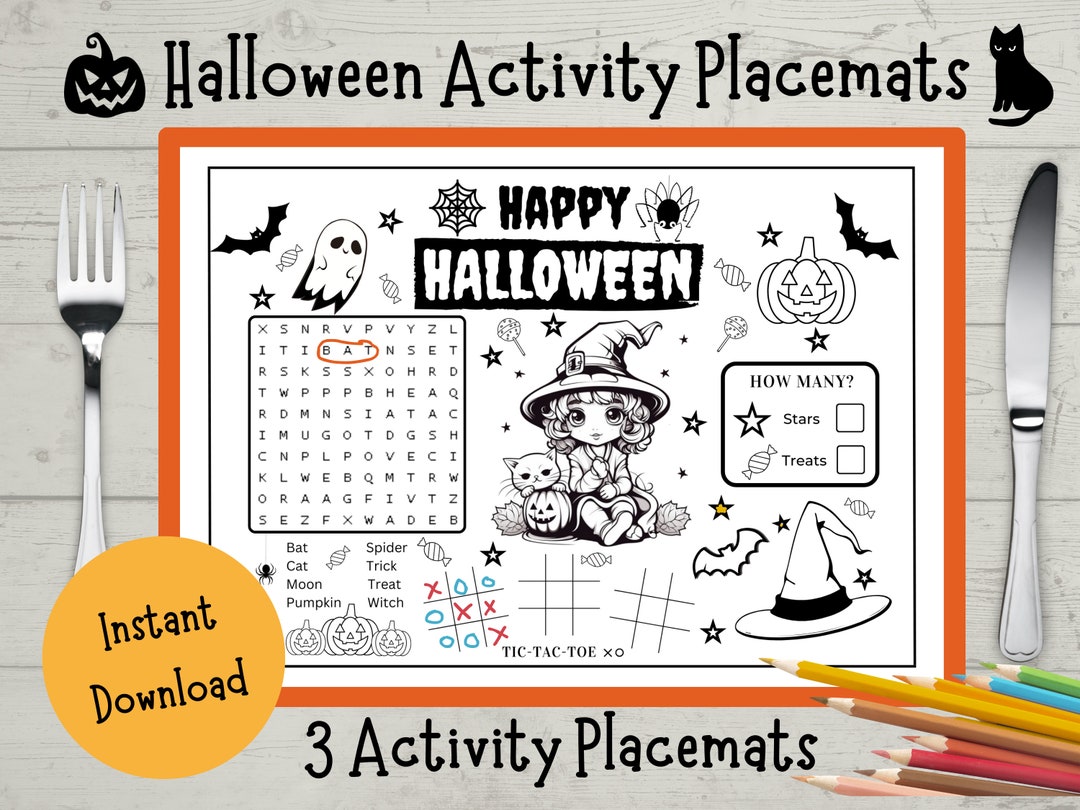 Kids Halloween Activity Placemats: Coloring Pages (instant Download) - Etsy