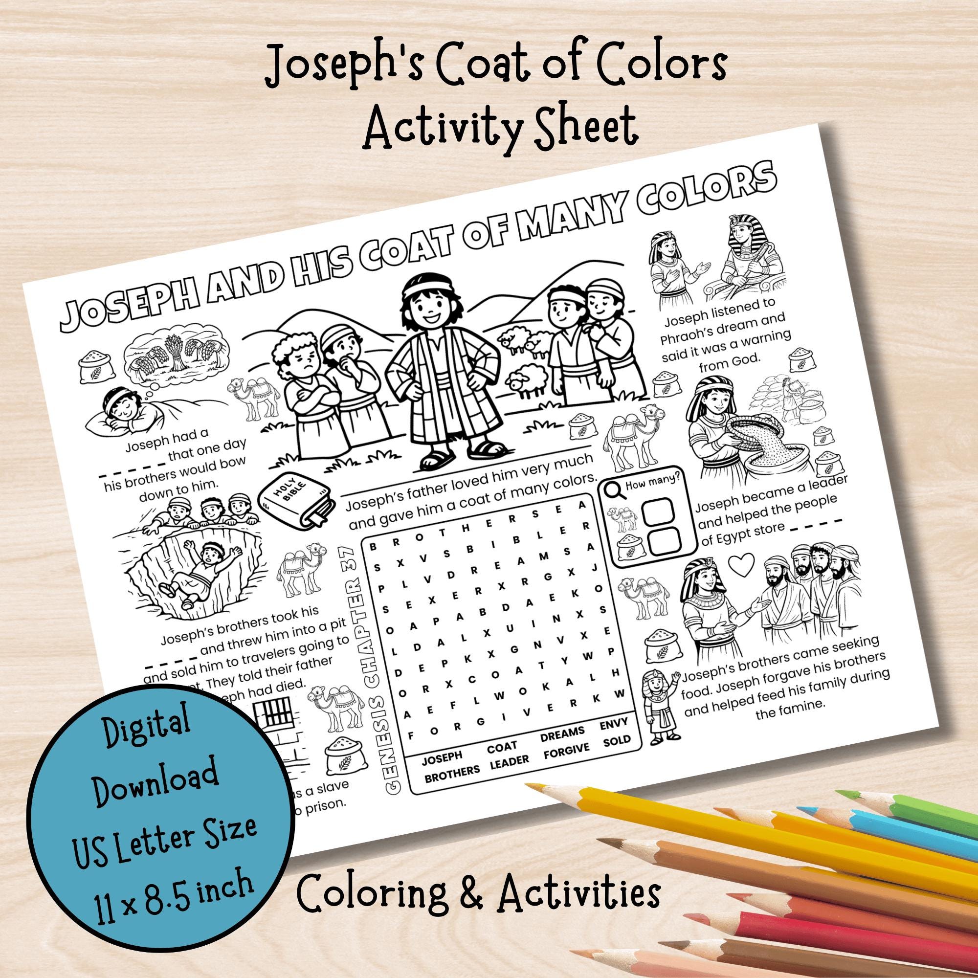 Joseph Coat of Many Colors Activity | Bible Coloring Page | Sunday ...