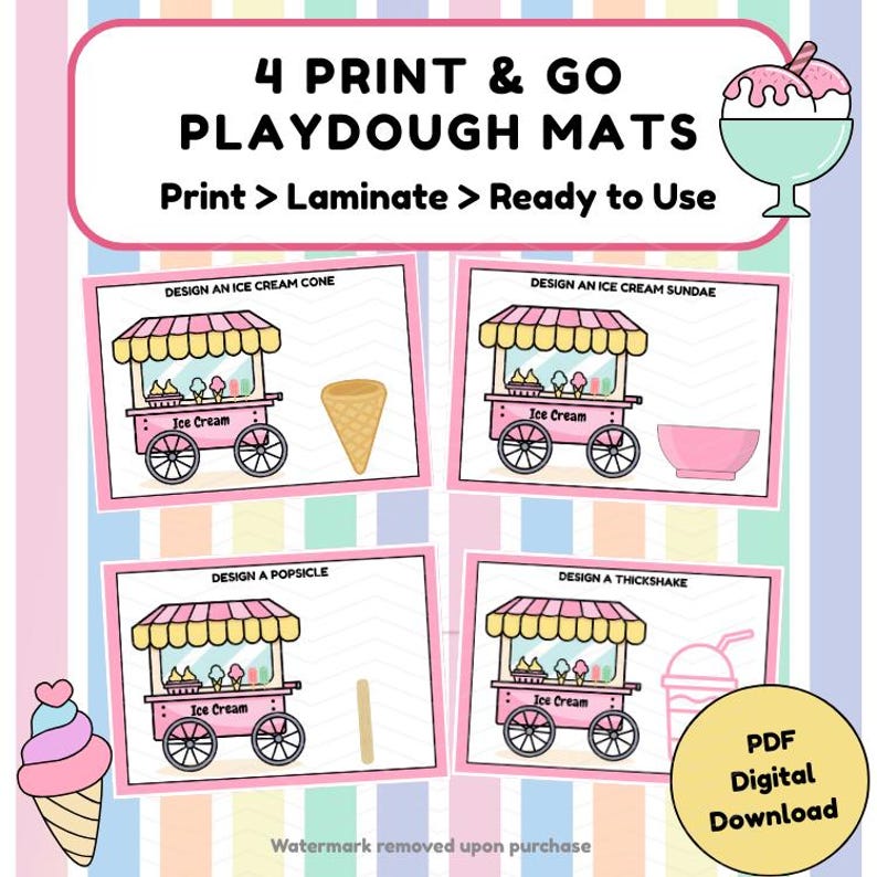 Ice Cream Playdough Mats: Summer Activity, Fine Motor Skills (digital ...