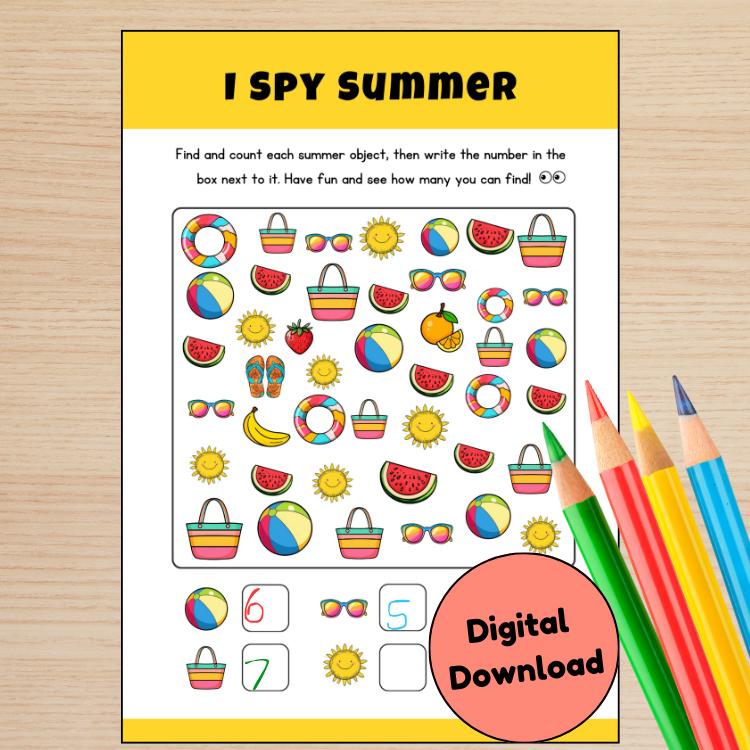 Summer I Spy Printable Worksheets for Kids | 2 Fun Eye Spy Counting ...