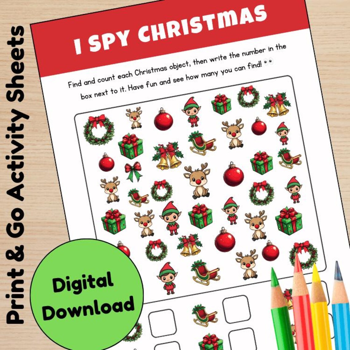 I Spy Christmas Activity Worksheets | Kids Activity Sheets Eye Spy ...