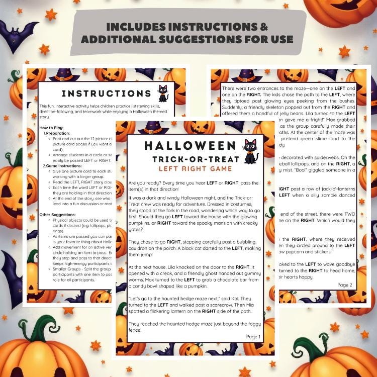 Halloween Left Right Game for Kids: Trick or Treat Story (PDF Download ...