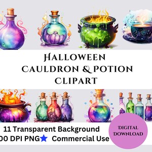Halloween Cauldrons & Potions Clipart, Halloween Potions Clipart Bundle ...