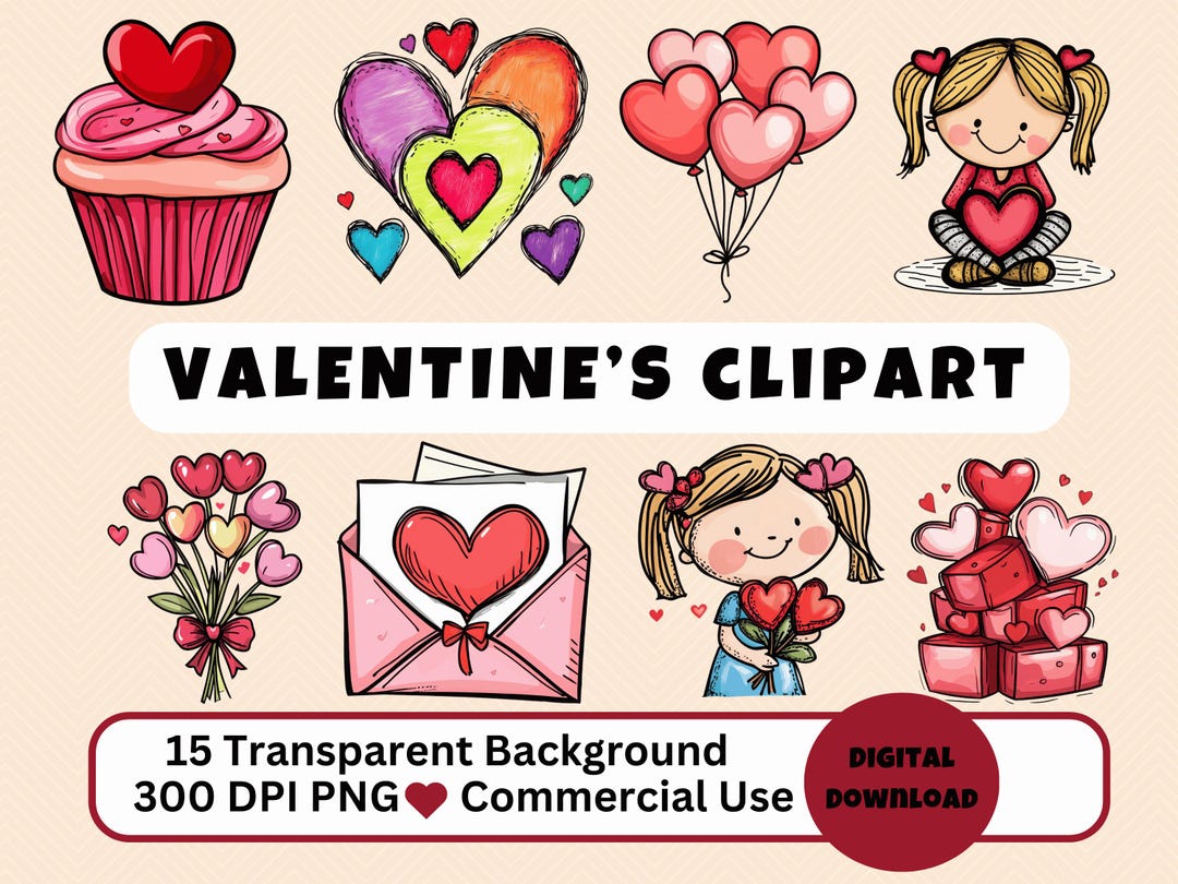 Valentine's Day Clipart Pack, Child-friendly, Classroom Clipart, Cute ...