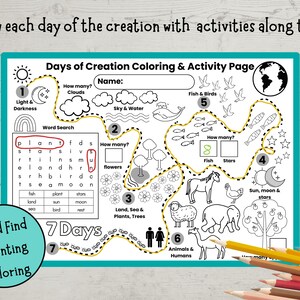 Days of Creation Activity Page: Bible Coloring, Word Search (instant ...