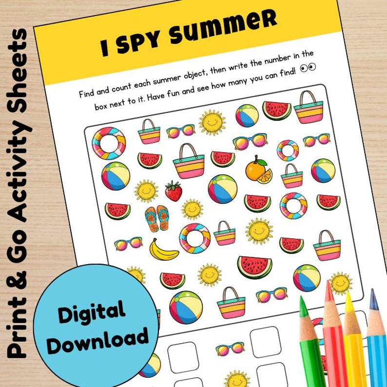Summer I Spy Printable Worksheets for Kids | 2 Fun Eye Spy Counting ...