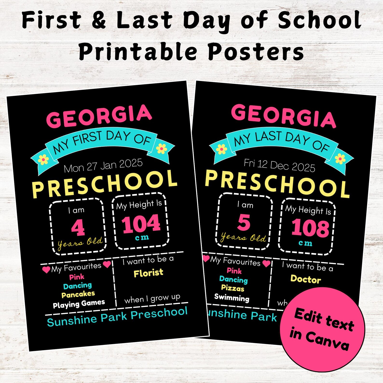 First & Last Day of School Poster: Editable Canva Template (digital ...