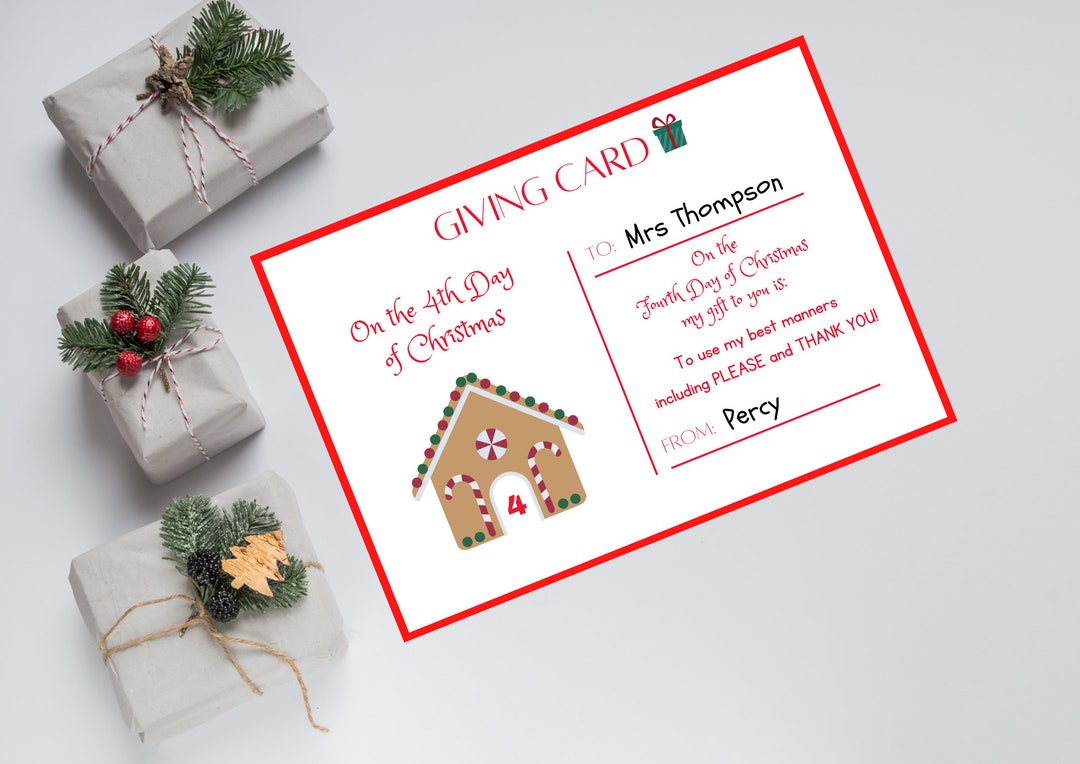 Printable 12 Days of Christmas Teacher Thank You Giving Card, School ...
