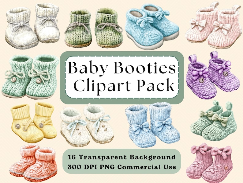 Cute Baby Booties Clipart Pack, Baby Shoes Clipart, Commercial Use ...