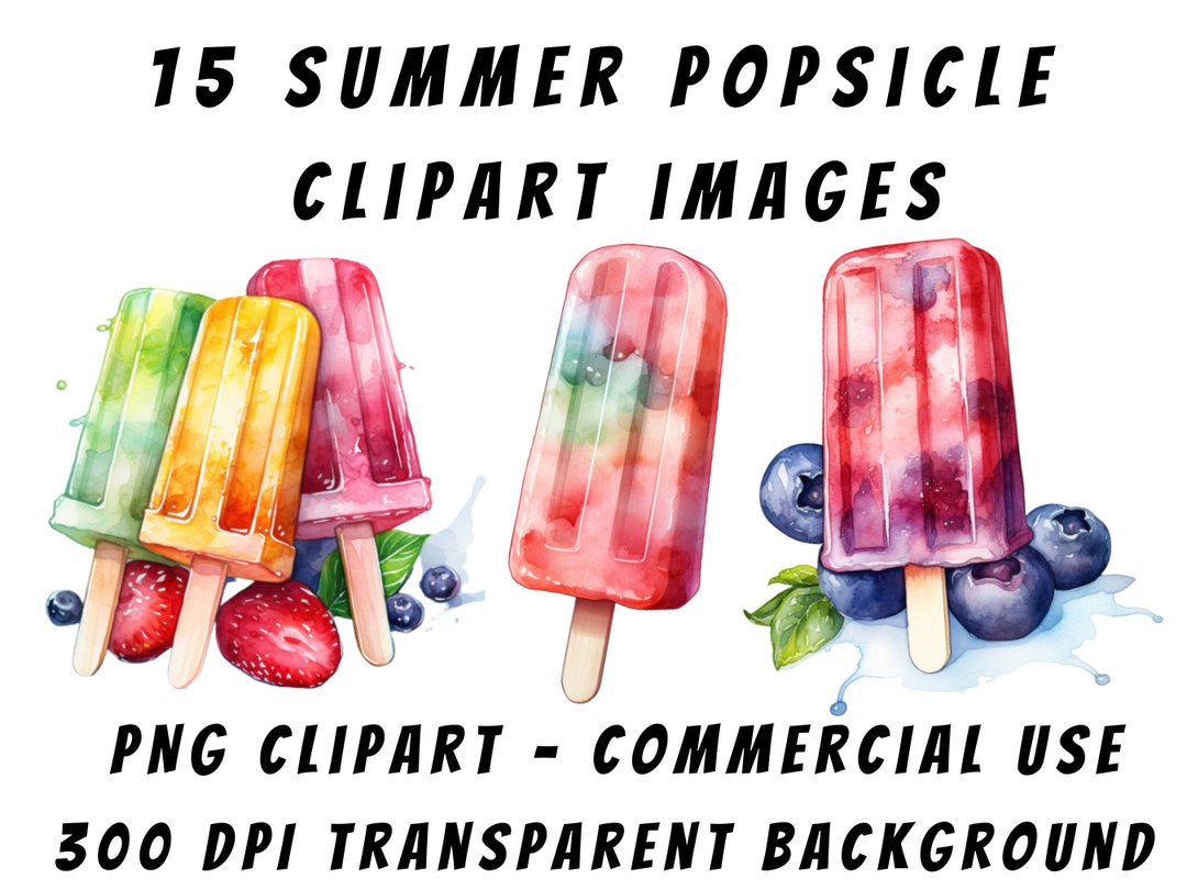 Summer Popsicle Clipart, Watercolor Clipart, Ice Cream Clipart, Summer ...