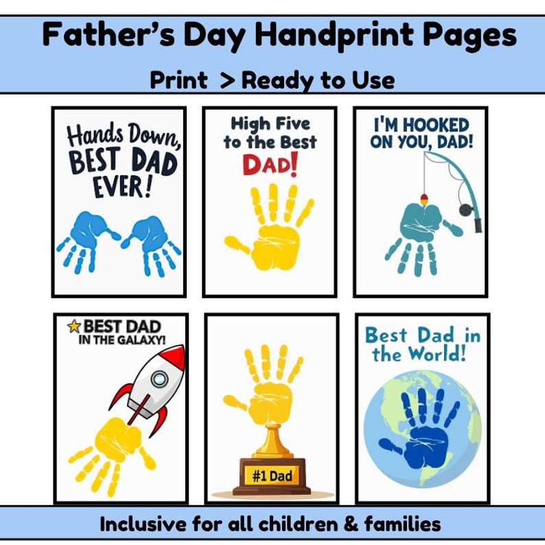 Father's Day Handprint Art: Keepsake Craft Templates for Kids (PDF ...
