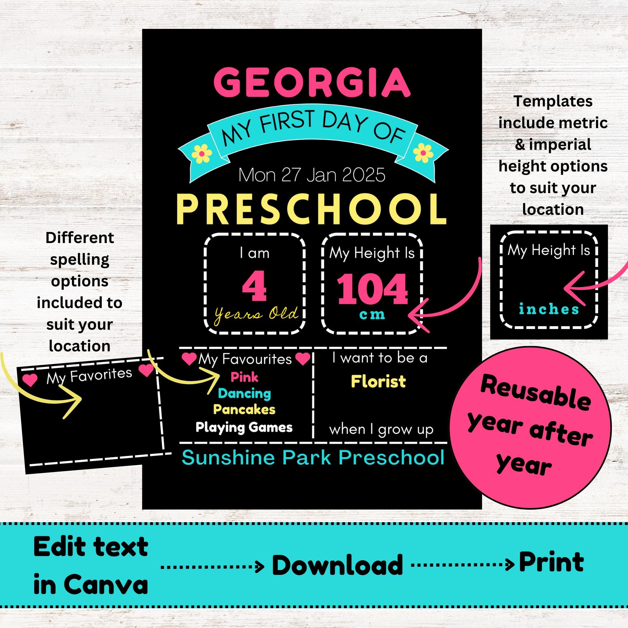 First & Last Day of School Poster: Editable Canva Template (digital ...