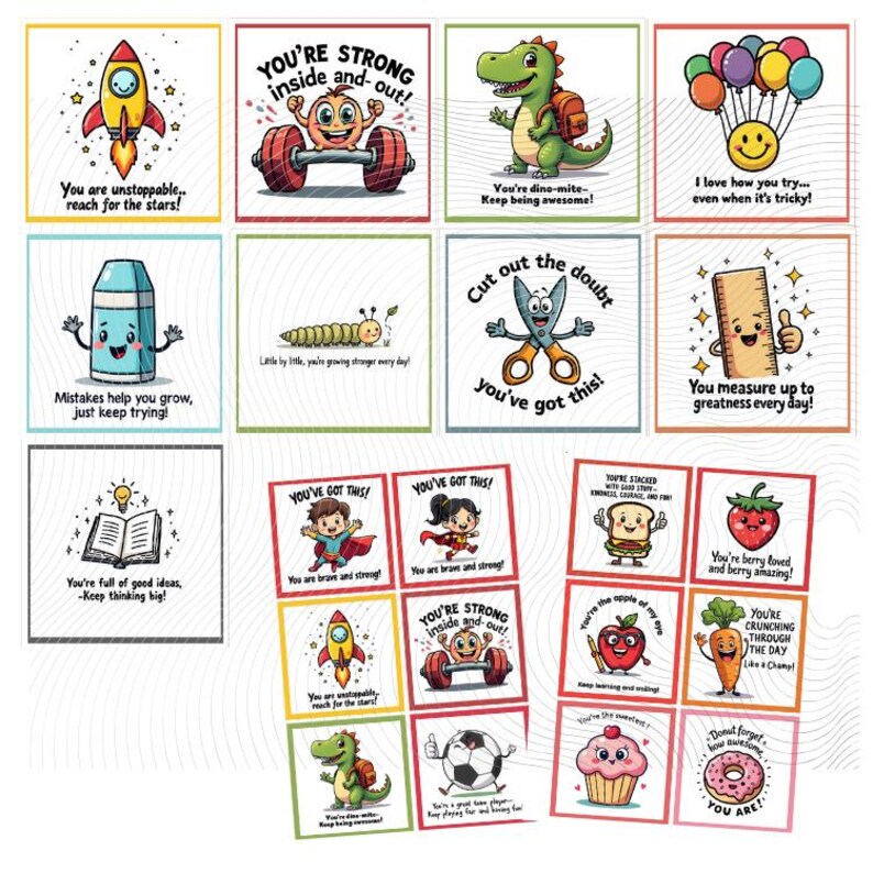Kids Lunchbox Notes: 42 Printable Encouragement Cards (PDF Download) - Etsy