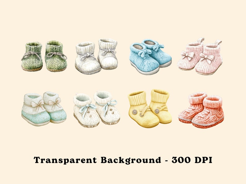 Cute Baby Booties Clipart Pack, Baby Shoes Clipart, Commercial Use ...
