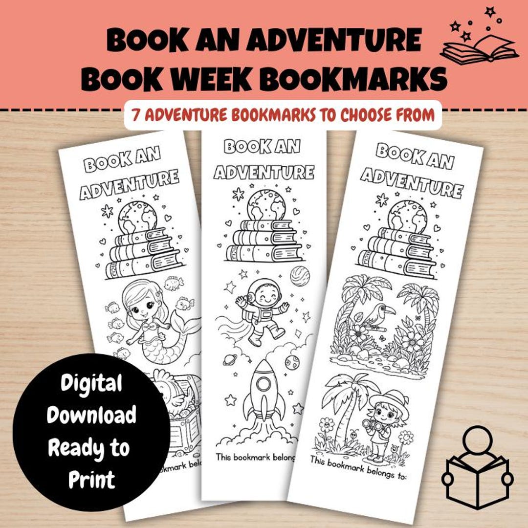 Book Week Coloring Bookmarks: 2025 Adventure Theme (PDF Download - Etsy