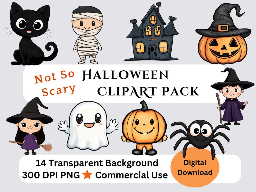 Friendly Halloween Clipart Pack, 14 Non Scary Designs for Kids ...