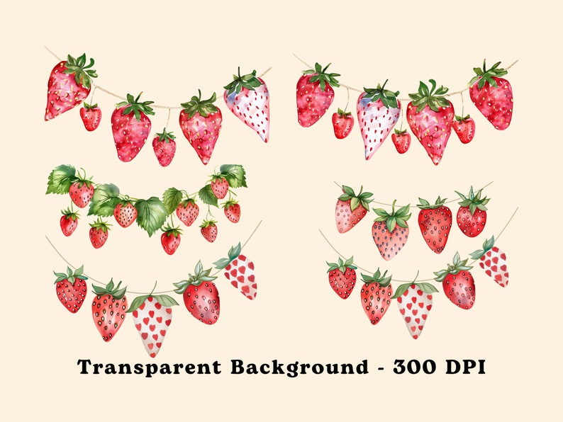 Strawberries Clipart Pack, Cute Berry Birthday Clip Art, Summer Fruit ...
