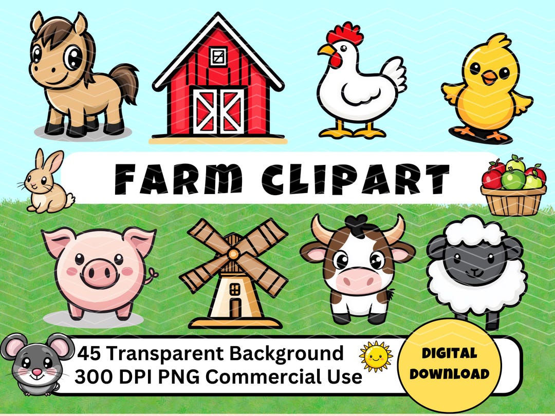 Farm Animals Clipart PNG | Cute Barnyard Animals & Farm Scene ...