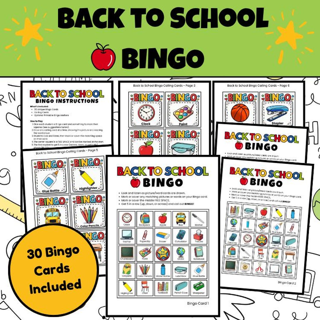 Jeu de bingo à imprimer pour la rentrée scolaire | 30 cartes uniques ...