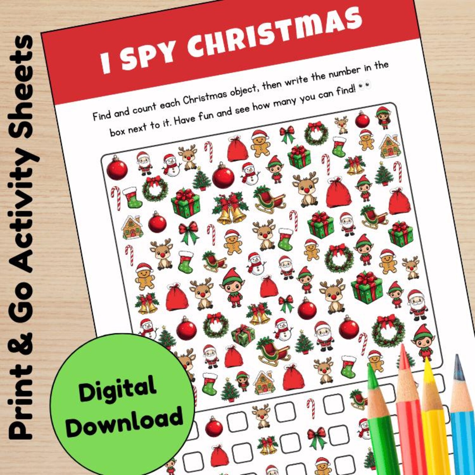 I Spy Christmas Activity Worksheets | Kids Activity Sheets Eye Spy ...