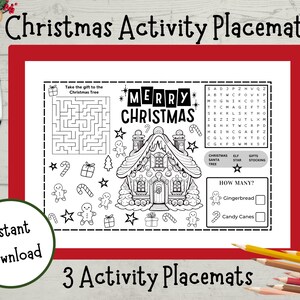 Kids Christmas Activity Placemats: Printable Coloring Pages (digital ...