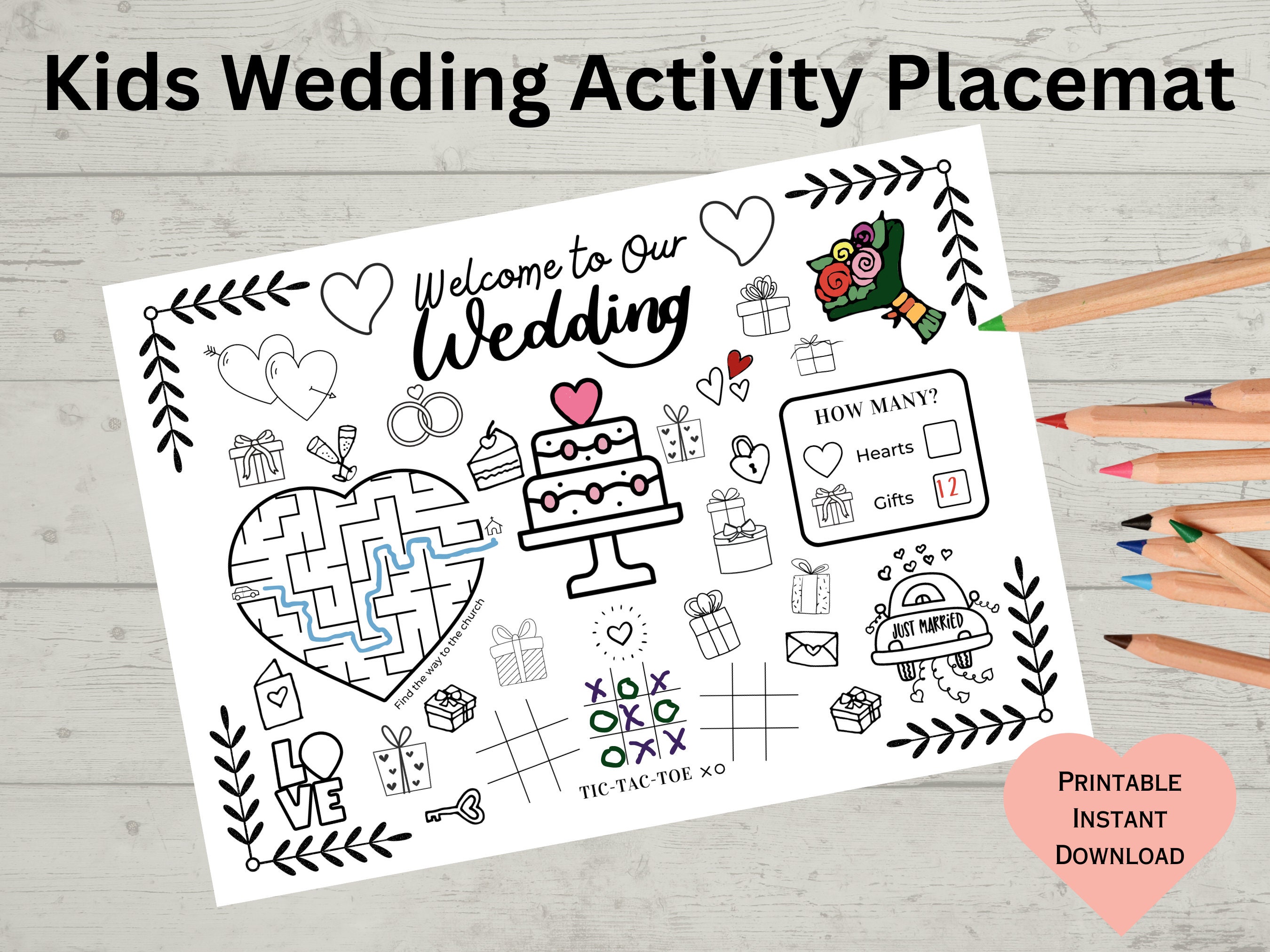 Kids Wedding Activity Placemat, Children's Wedding Coloring & Activity ...