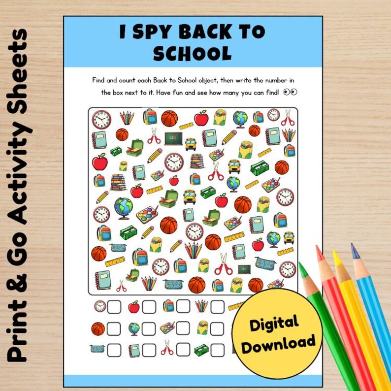 Back to School I Spy Game: Printable Activity Sheets (digital PDF ...