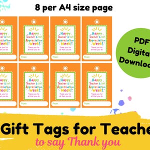 Teacher Appreciation Gift Tags: Colorful Thank You Notes (digital ...