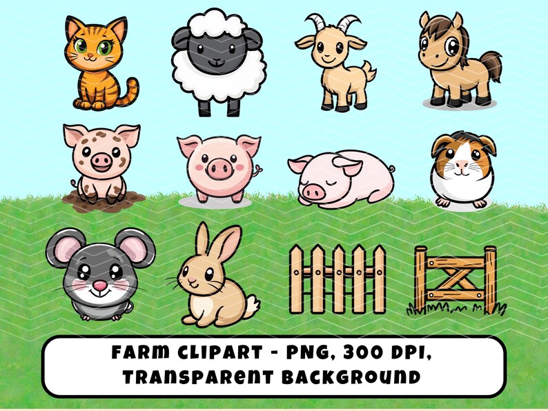 Farm Animals Clipart PNG | Cute Barnyard Animals & Farm Scene ...
