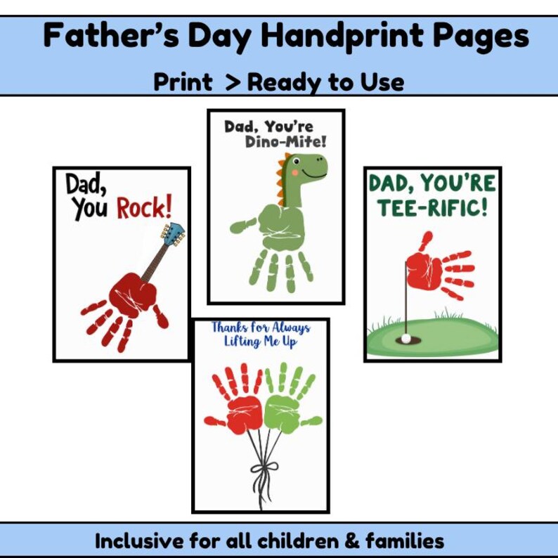 Father's Day Handprint Art: Keepsake Craft Templates for Kids (PDF ...