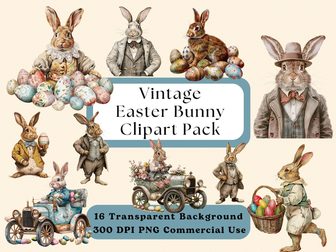 Vintage Easter Bunny Clipart Pack, Easter Clipart, Spring Images ...