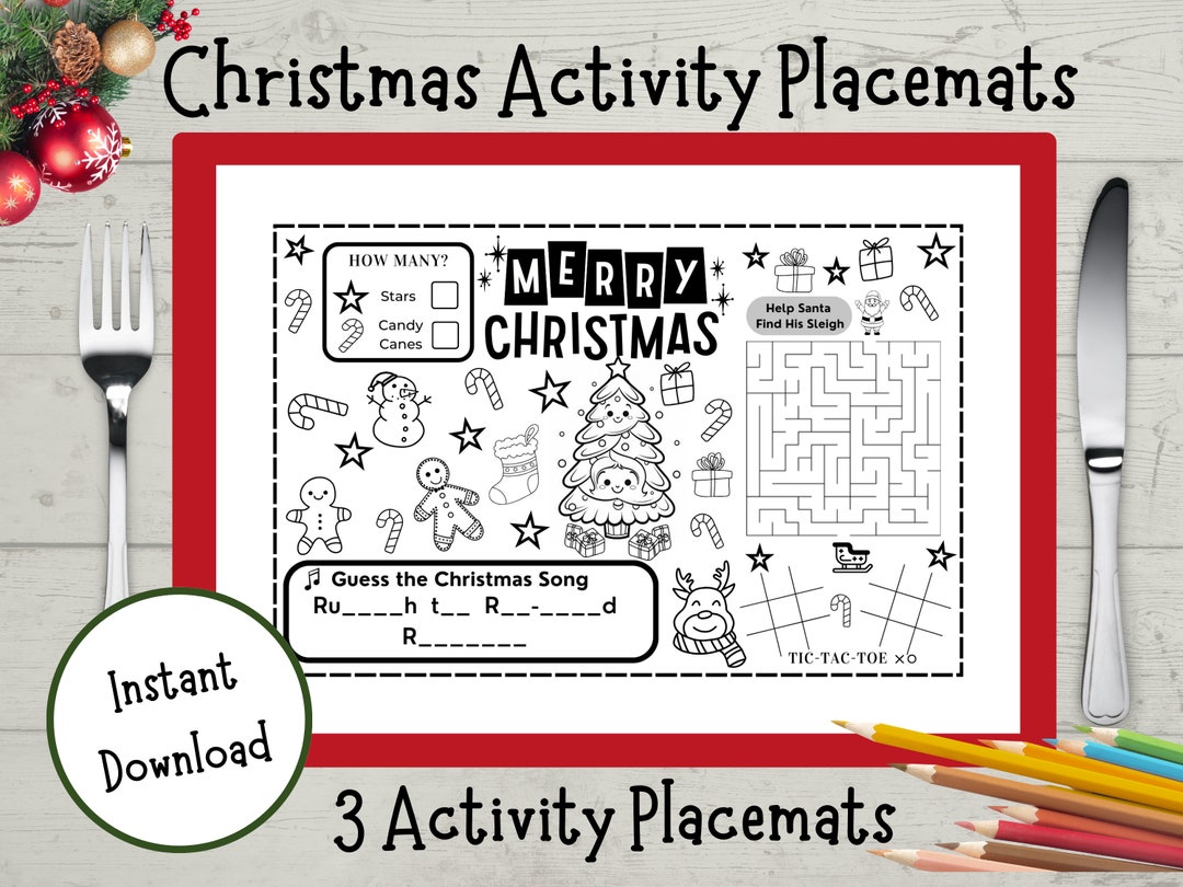 Kids Christmas Activity Placemat, Children's Christmas Activity Pages ...