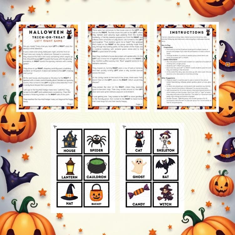 Halloween Left Right Game for Kids: Trick or Treat Story (PDF Download ...