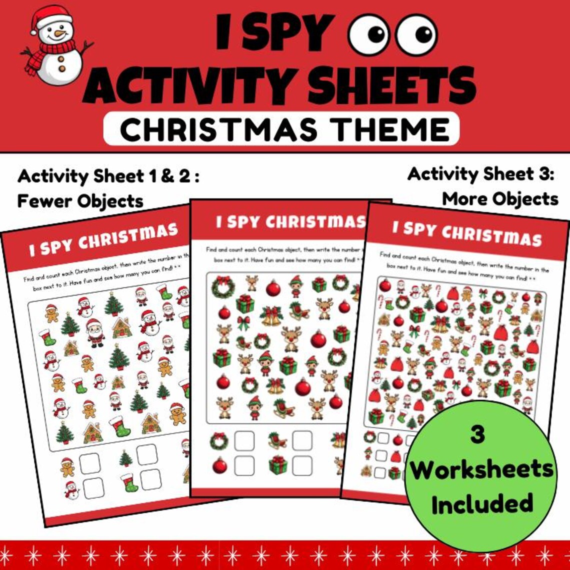 I Spy Christmas Activity Worksheets | Kids Activity Sheets Eye Spy ...