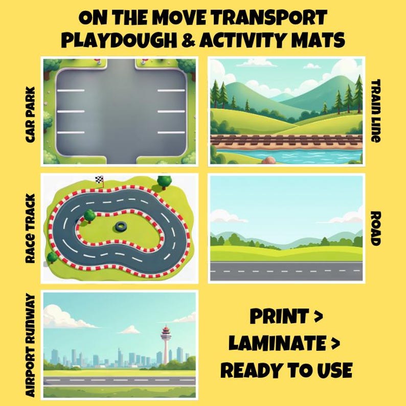 Transport Playdough Mats Printable | Road, Car Park, Train, Runway ...