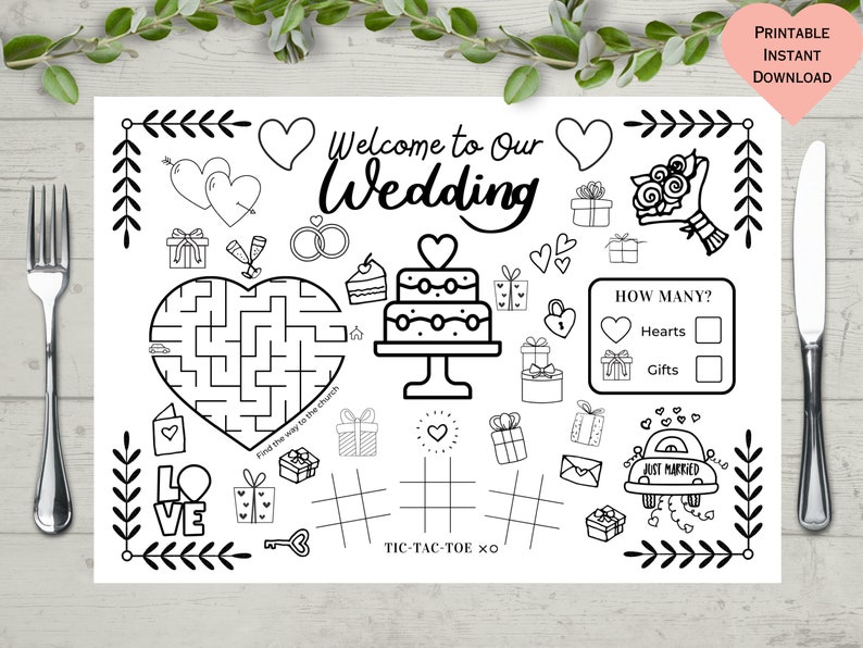 Kids Wedding Activity Placemat, Children's Wedding Coloring & Activity ...