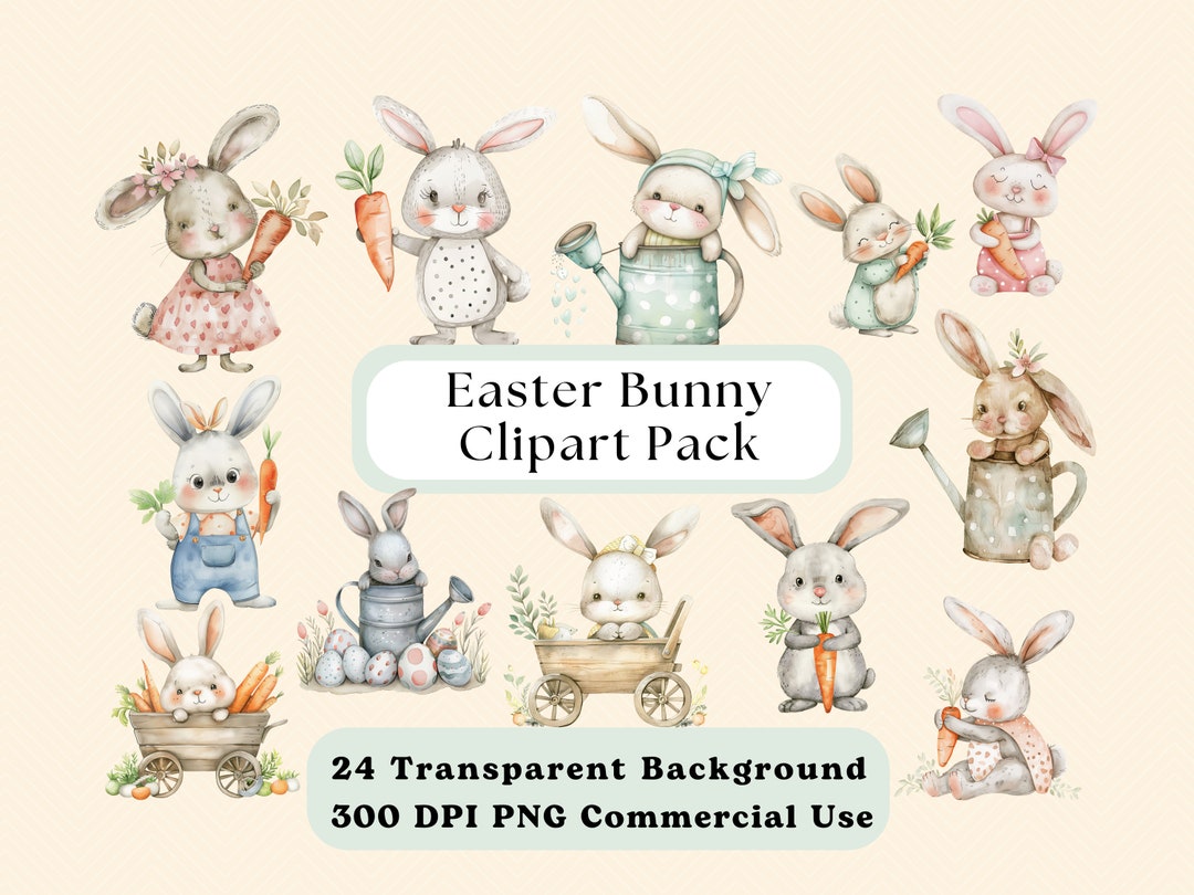 Cute Easter Bunny Clipart Pack, Cute Easter Bunny, Spring Clipart ...