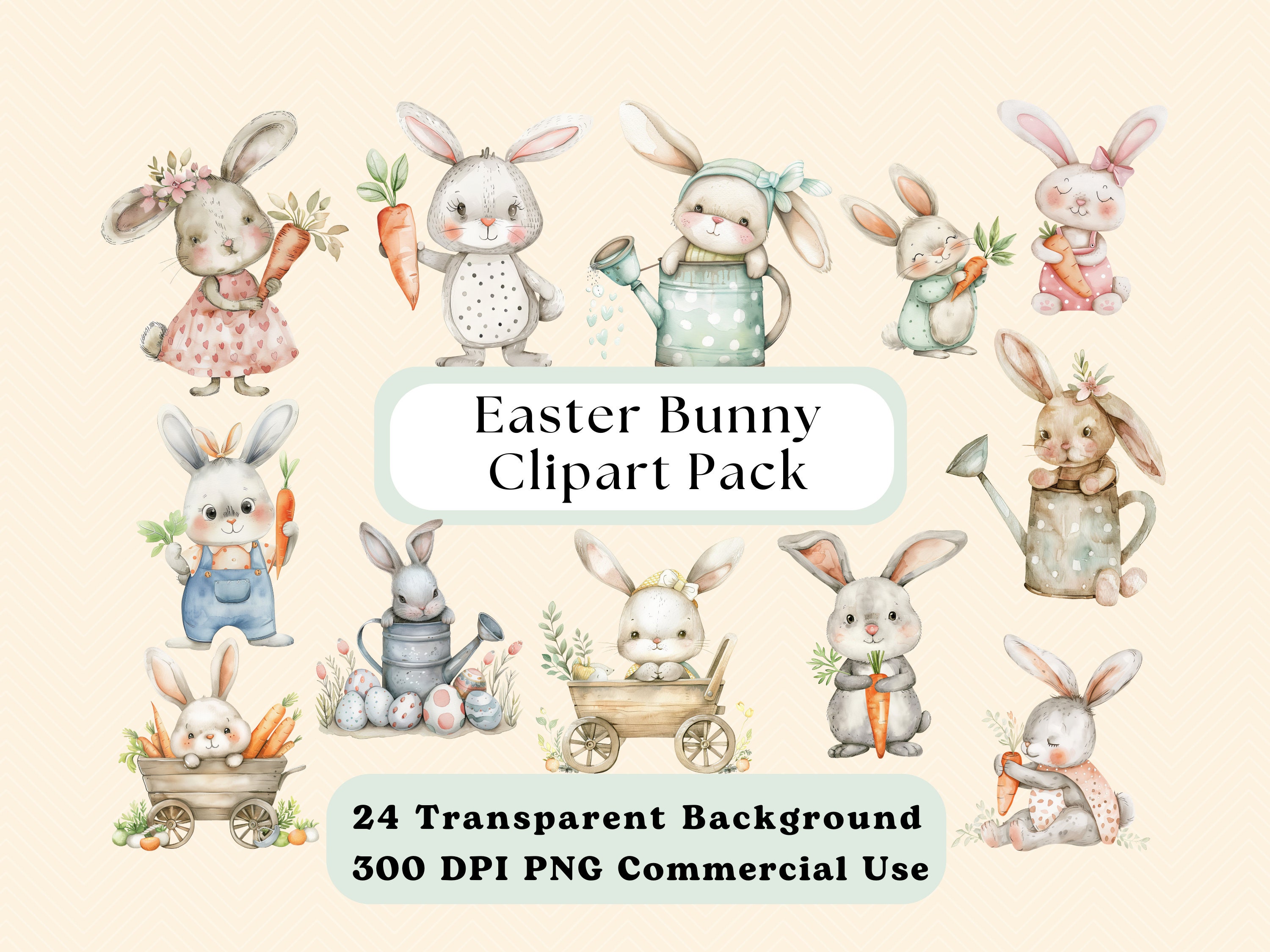 Cute Easter Bunny Clipart Pack, Cute Easter Bunny, Spring Clipart ...
