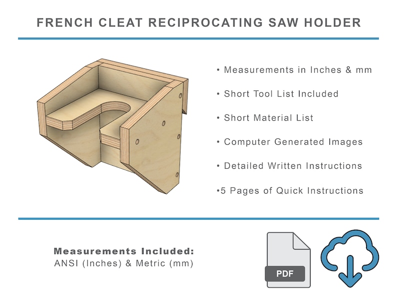 French Cleat Reciprocating Saw Holder: DIY Woodworking Plans (PDF) - Etsy