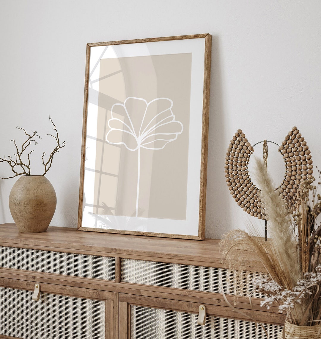 Abstract Botanical Print Flower Wall Art Print Neutral Beige Flower ...